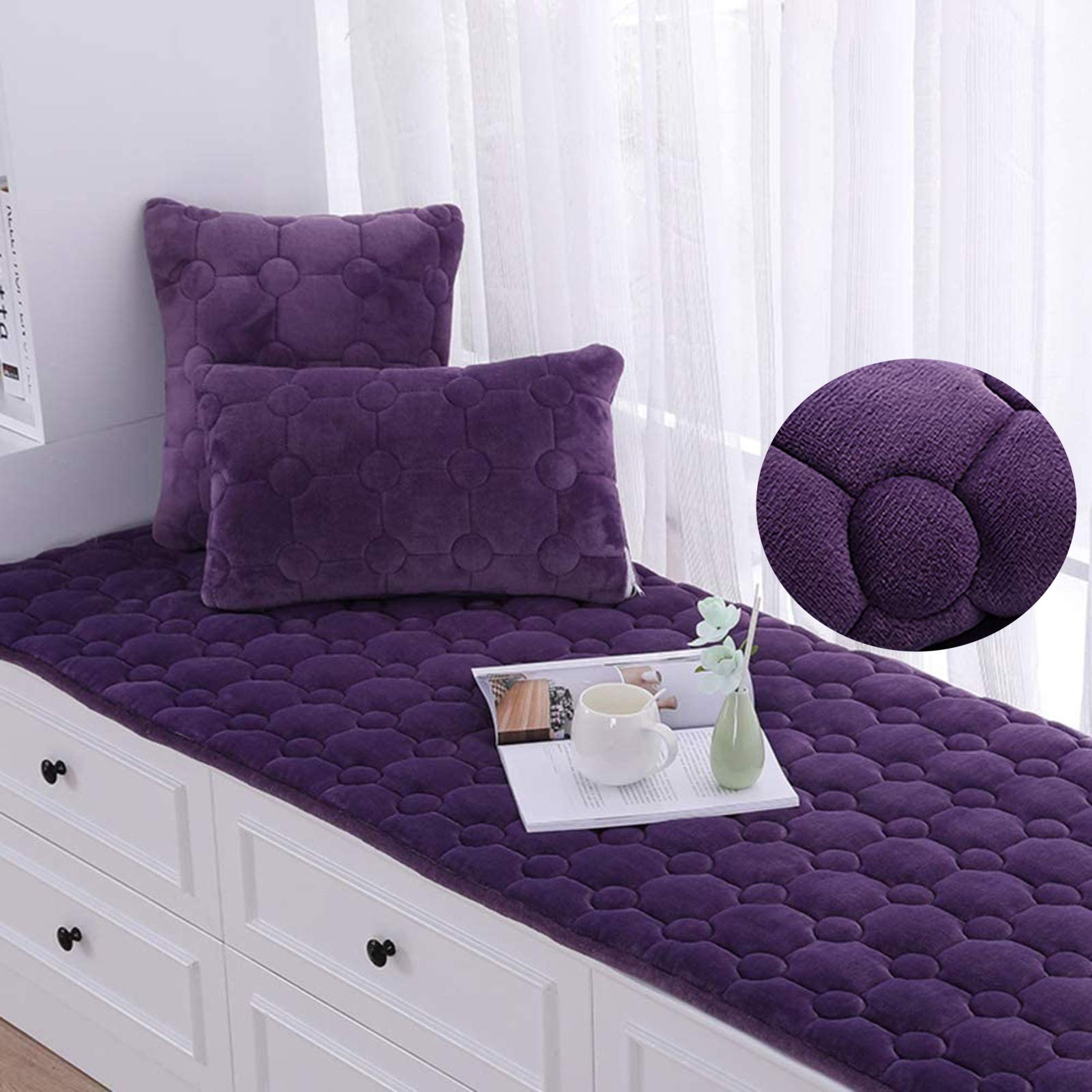 Bay Window Cushion, Plush Thickened Non-Slip Bay Window Pad Modern Windowsill Bench Seat Cushion for Indoor Sofa Bedroom Living Room Bay Window Mat Purple-Pillow 45 * 45CM(18 * 18")