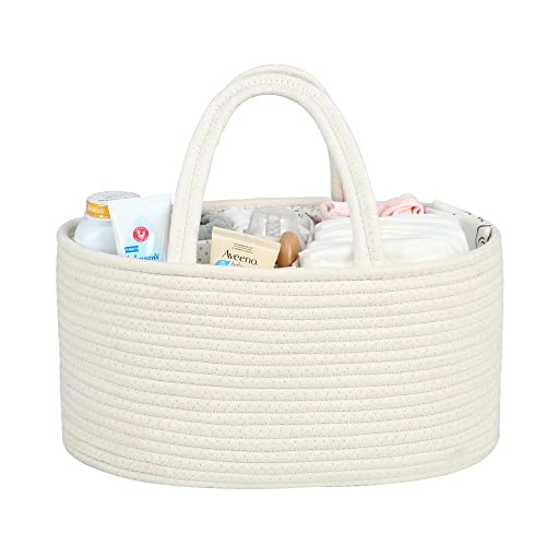 QiANBiRD Baby Diaper Caddy Organizer for Girl Boy Rope Car Diaper Caddy Organizer Basket for Changing Table Cart Portable Diaper Organizer Caddy Tote Baby Organizer for Nursery Shower Registry White