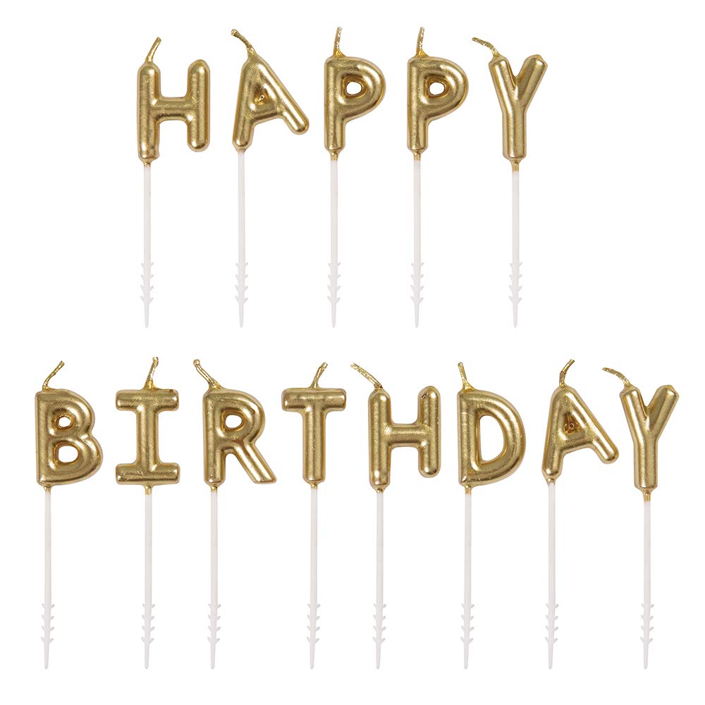 Elegant Gold "Happy Birthday" Letter Pick Candles - Stunning & Unique Design - Perfect Decoration for Celebratory Occasions