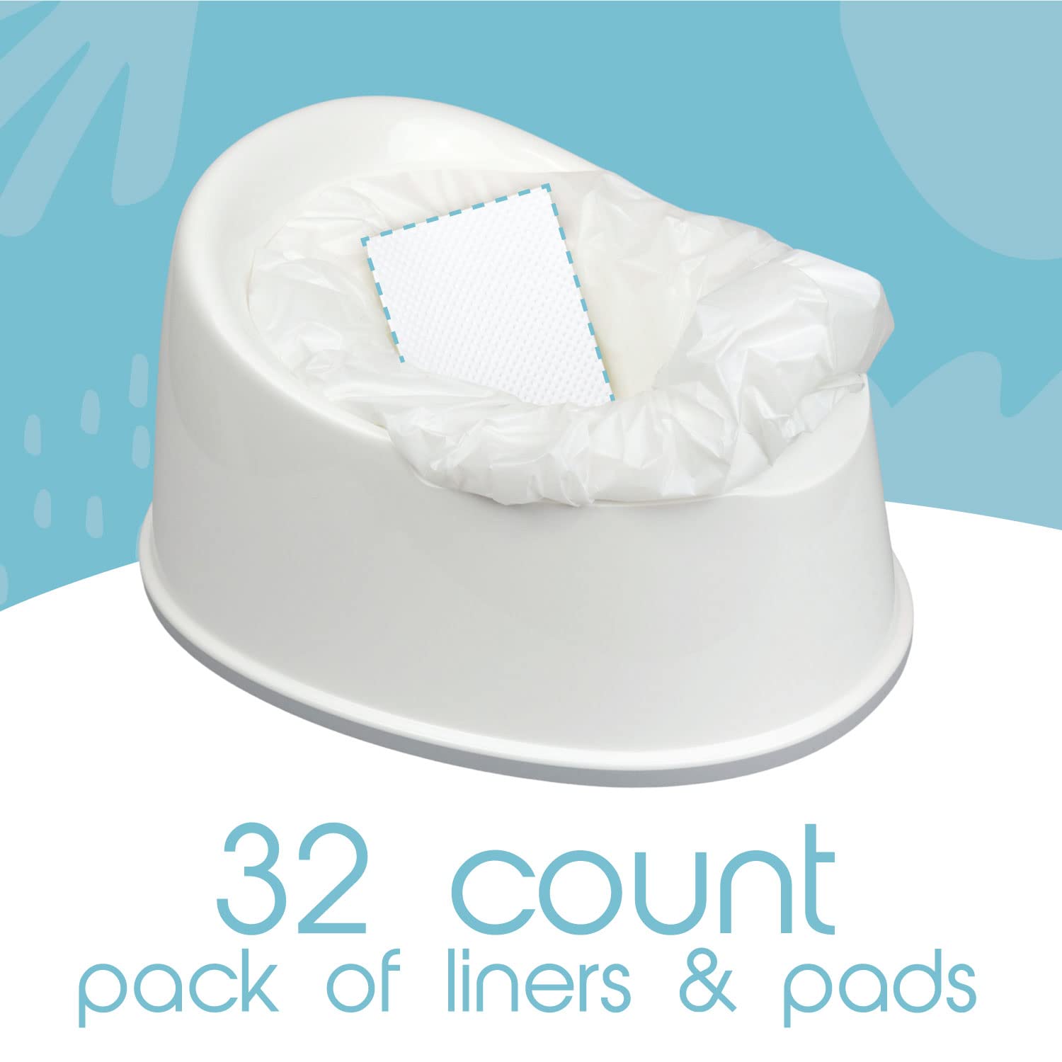 TidyTots Disposable Potty Chair Liners and Pads for Potty Training Toddlers | XL Combo Travel Refill Pack of 32 Disposable Potty Liners for Toddlers and 32 Absorbent Pads | Keeps Potty Seat Clean