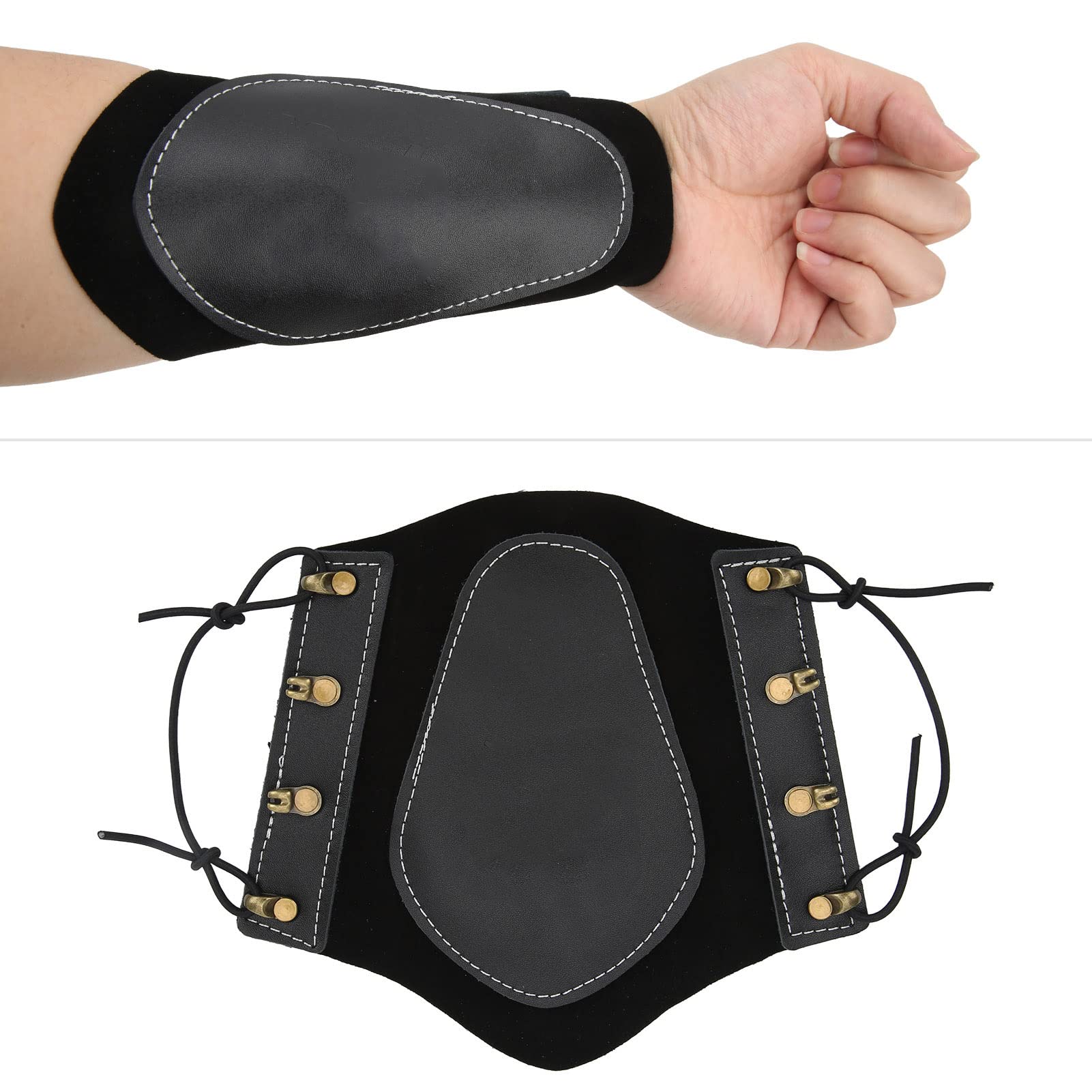 Archery Arm Guard, PU Leather Arm Guard Strong Force Adjustable Cord Cowhide Arm Guard with Brass Pattern Decorative Buckle for Archery(Black) Archery Arm Guard Leather