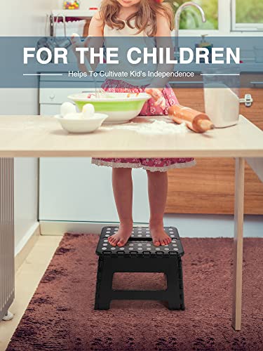 Dyforce Folding Step Stool 9", Durable Kids Heavy Duty Step Stools for Adults, Compact Light-Weight Toddler Step Stool for Kitchen, Bathroom, Holds Up to 300 lbs (Black)
