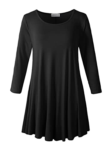 LARACE 3/4 Sleeve Shirts for Women Plus Size Tunic Dressy Top Loose Fit Flare T-Shirt (4X, Black)