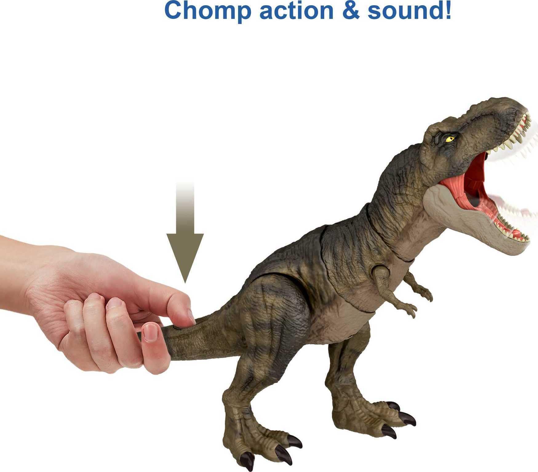 Mattel Jurassic World Dominion Dinosaur Toy, Thrash ‘N Devour Tyrannosaurus Rex Action Figure with Sound & Motion