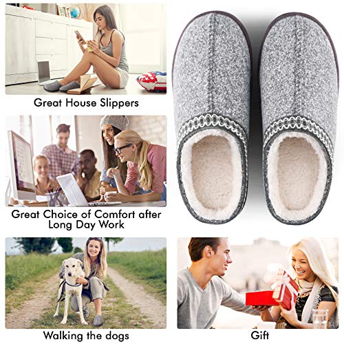 House Bedroom Slippers for Women Indoor and Outdoor with Fuzzy Lining Memory Foam(Light Grey,7/8)