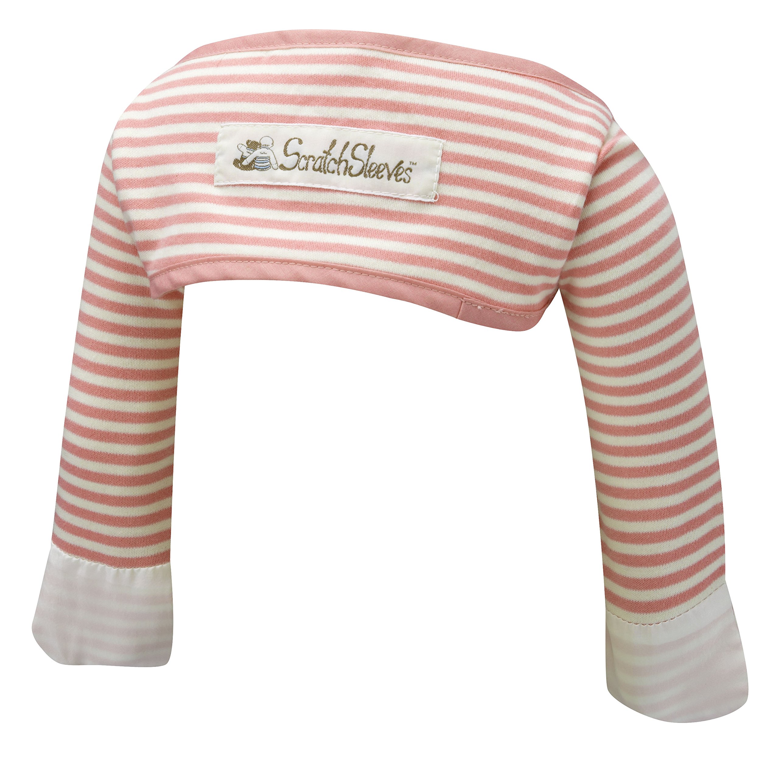 ScratchSleeves | Girls' Stay-On Scratch Mitts | Stripes | Pink and Cream | 21-24m
