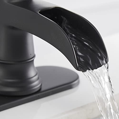 Black Bathroom Faucet Matte Waterfall Sink Farmhouse Vanity Single Hole Faucets One Handle Basin Antique centerset with Pop Up Drain Stopper Mixer Tap Overflow Supply Line Lead-Free by Homevacious