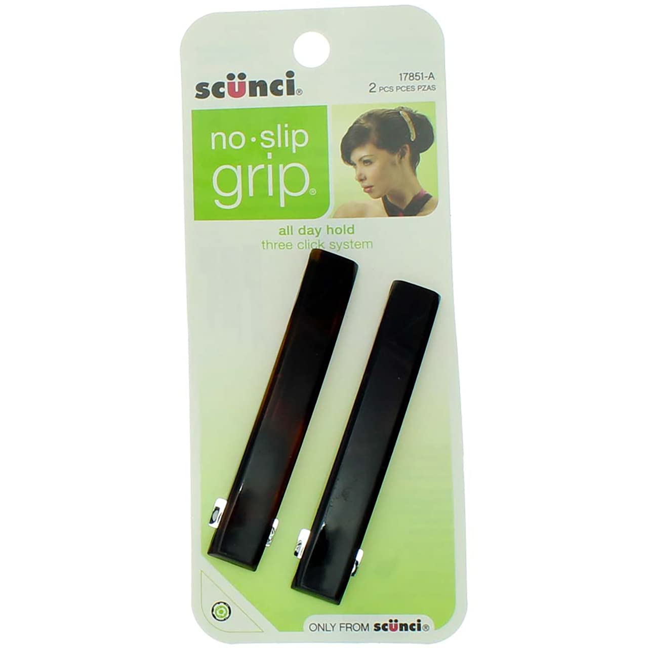 Scunci 1785103A048 No Slip Grip Barrettes Assorted Colors, Woman, Unisex, 3 Packs of 2 Count
