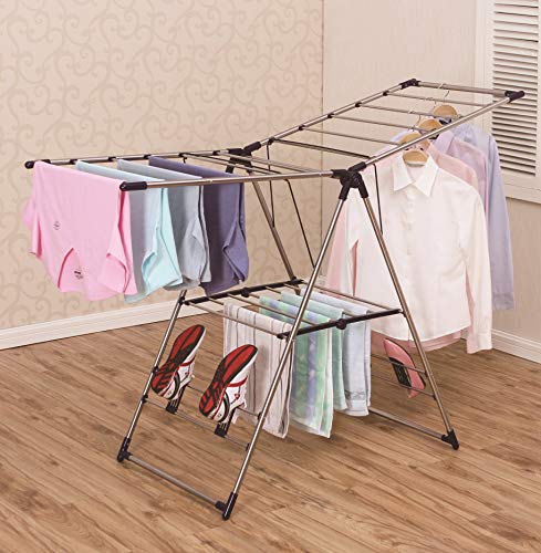 CUISINE TALENT EZHOME Large Foldaway Laundry Rack, Heavy Duty, Collapsible, Space-Saving Storage, Stainless Steel, Indoor/Outdoor