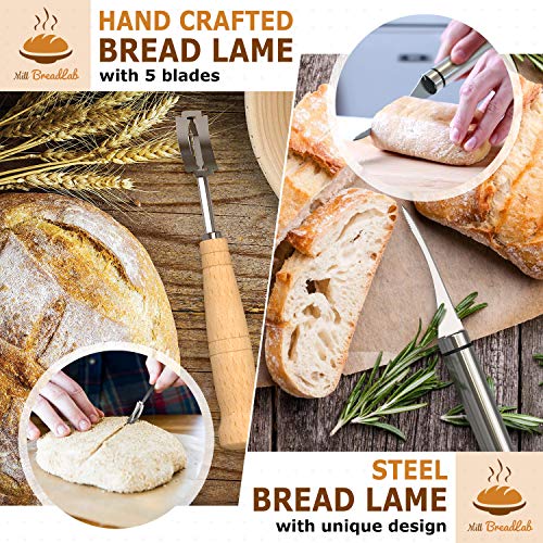Bread Proofing Basket With Baking Tools - Sourdough Starter Kit With Bread Basket - Bread Proofing Baskets For Sourdough - Bread Making Set With Dough Whisk - Dough Scraper Baking Gifts For Bakers