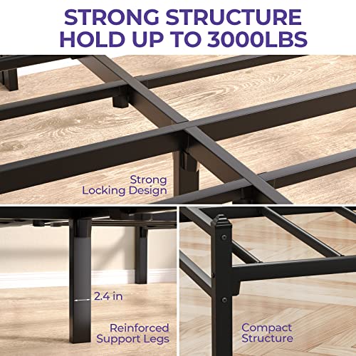 GreenForest King Size Bed Frame with Headboard Easy Assemble, 14 inch Heavy Duty Metal Platform Bed Base with Storage No Box Spring Needed Mattress Foundation, Noise Free, Black