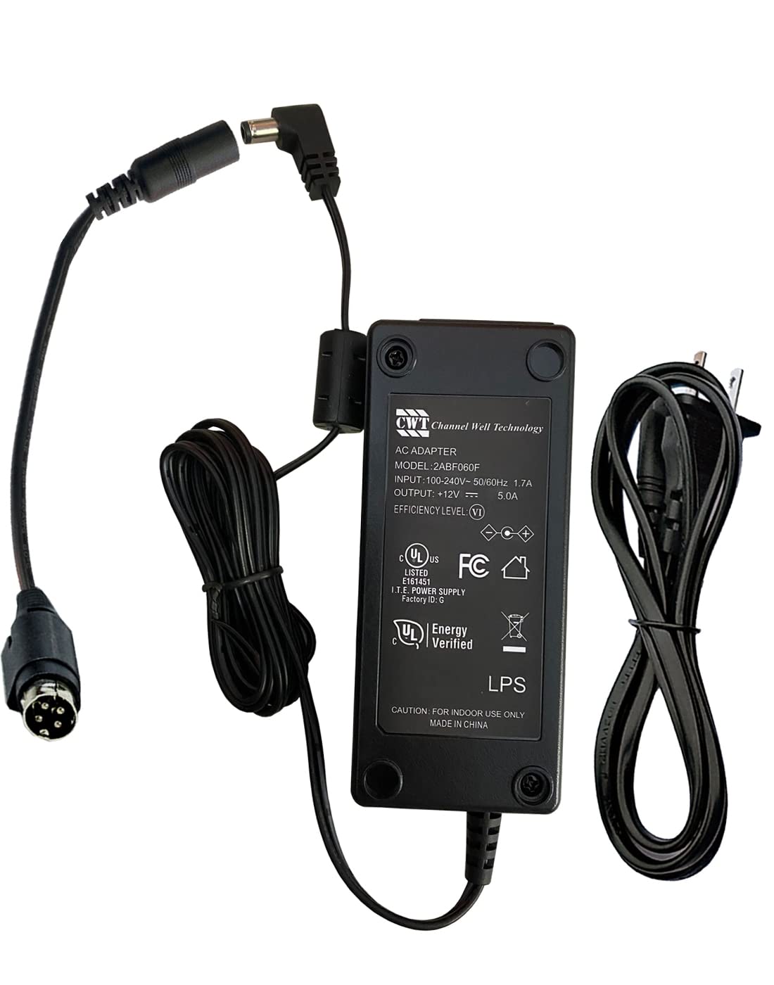 UPBRIGHT 4-Pin DIN 12V AC/DC Adapter Compatible with CWT KPL-060F KPL-060F-VI KPL060F KPL-060FVI KPL060F-VI KPL060FVI Channel Well Technology 12VDC 5A 60W Power Supply Cord Battery Charger Mains PSU