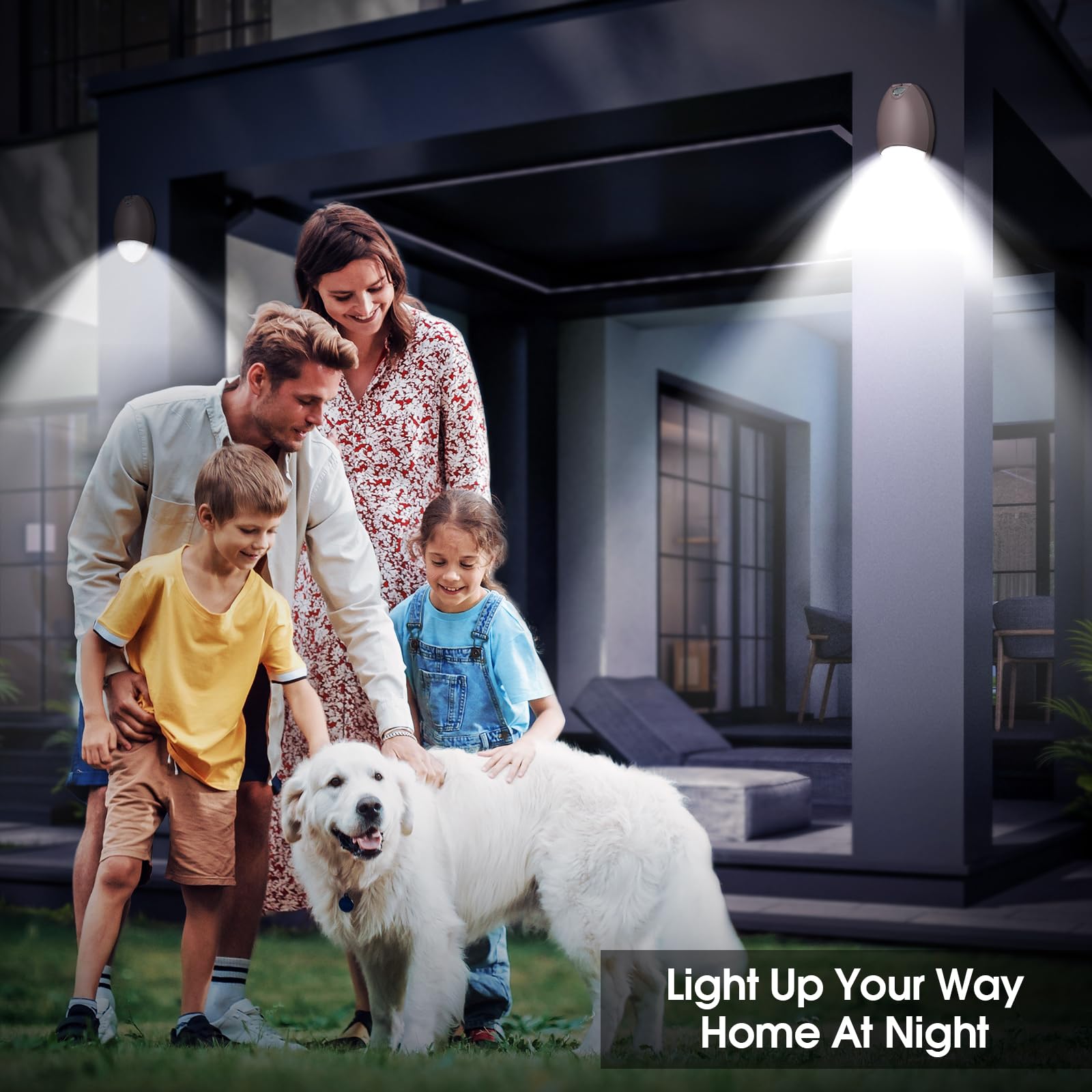 SASELUX 2 Pack Switchable Red/Green, Double Sided and Battery Backup Exit Light Bundle 4 Pack Led Emergency Light with Battery Backup Photocell Sensor,Outdoor Emergency Wall Pack Light Waterproof