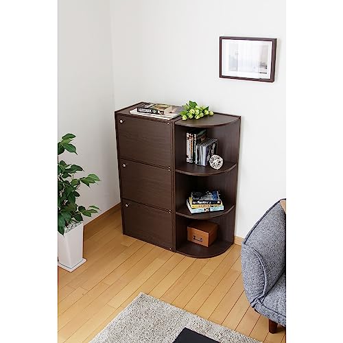 IRIS USA Small Spaces Wood, Bookshelf Storage Shelf, Bookcase, 3-Tier - Corner, Dark Brown