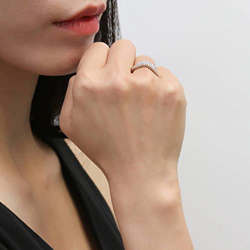 BERRICLE Sterling Silver Wishbone Wedding Rings Cubic Zirconia CZ Anniversary Curved Half Eternity Ring for Women, Rhodium Plated Size 6.5