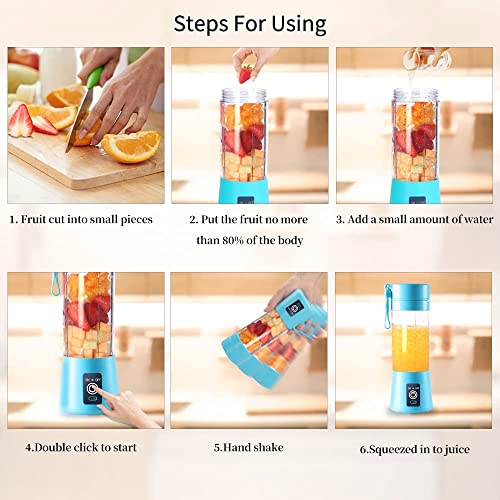 Portable Blender Mixer,Personal Juicer,Smoothies and Shakes Blender,HandCup Fruit Machine Blender 380 ML (Blue, Pink, Purple & Pink Color available) (Blue)