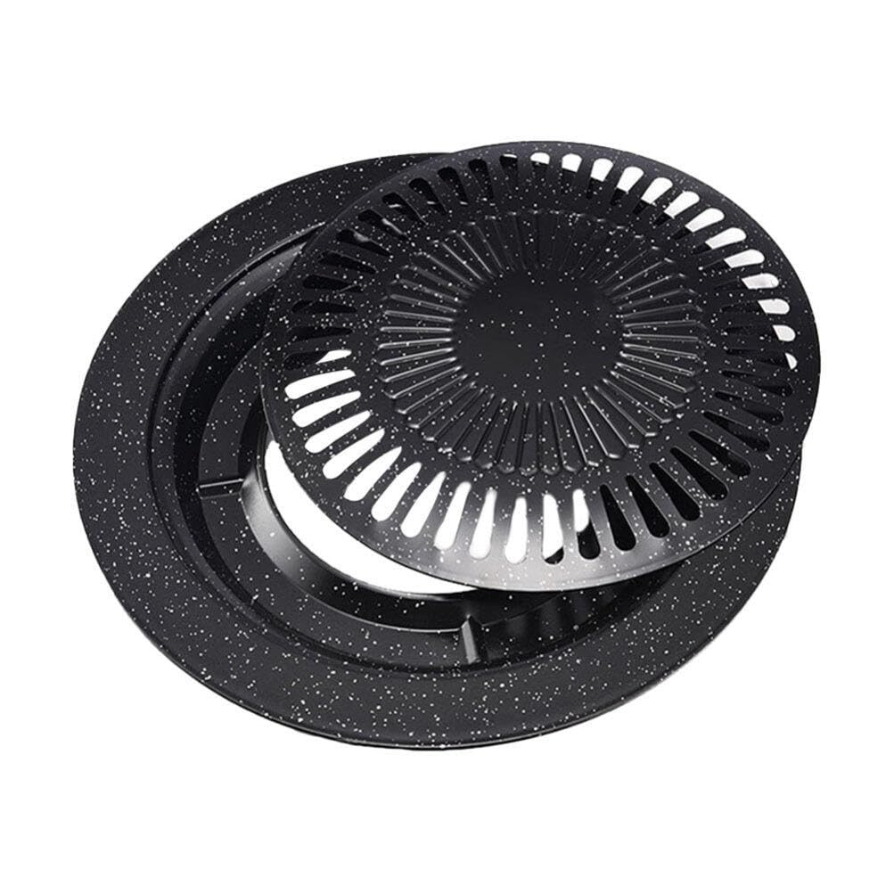 Cabilock Portable Stove Korean Grill Pan Cast Iron Non Stick Indoor Grill Stovetop Plate Round Barbecue Pan Korean Style BBQ Plate Table BBQ Korean BBQ Grill Pan Cheesecake Pan