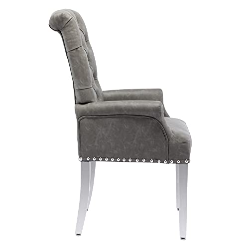 GATOSIG Pu Leather Dining Chairs, Upholstered Tufted Dining Chairs with Stainless Steel Leg, Upholstered Dining Chairs for Kitchen/Bedroom/Dining Room(PU Leather)