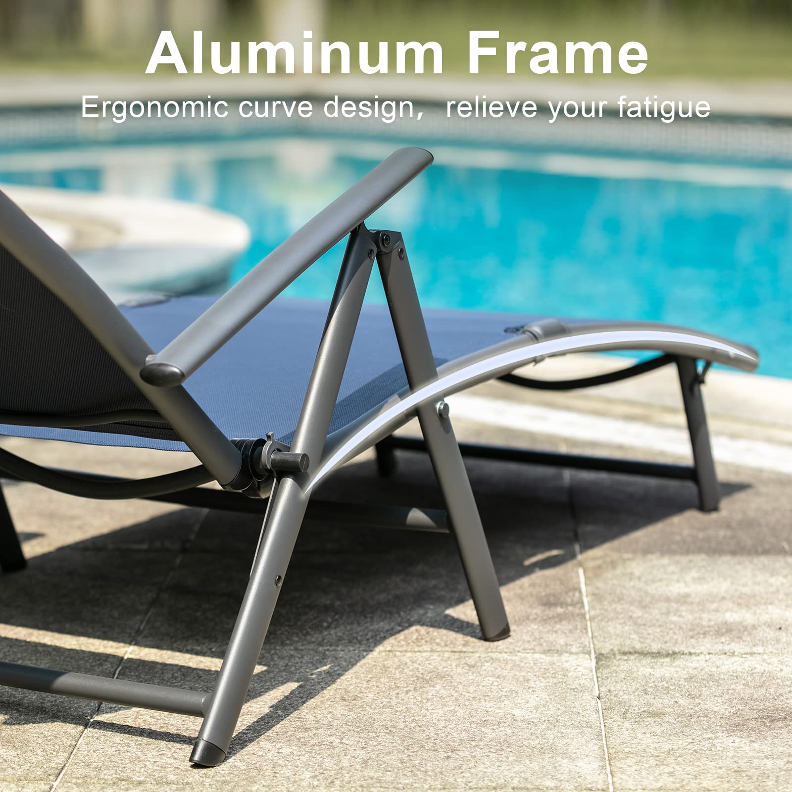 NATURAL EXPRESSIONS Chaise Lounge Outdoor, Aluminum Pool Lounger Chairs Portable Folding Patio Recliner Chair with 7 Position Adjustable Backrest for Beach, Backyard, Poolside,Lawn Supports 300 lbs