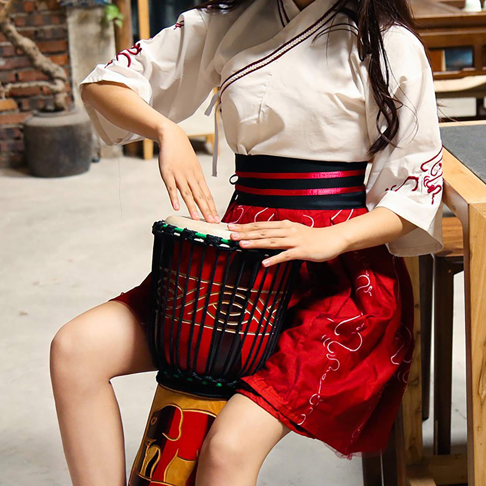 Meech Goatskin Cloth Drums Djembe Hand-Painted African Drums Cloth Stitching Djembe Red