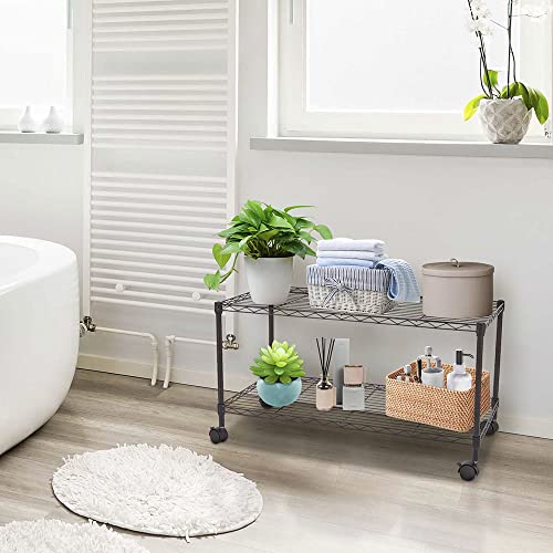 FRITHJILL 2 -Tier Rolling Wire Shelving Organizer, Metal Storage Rack for Laundry Bathroom Kitchen
