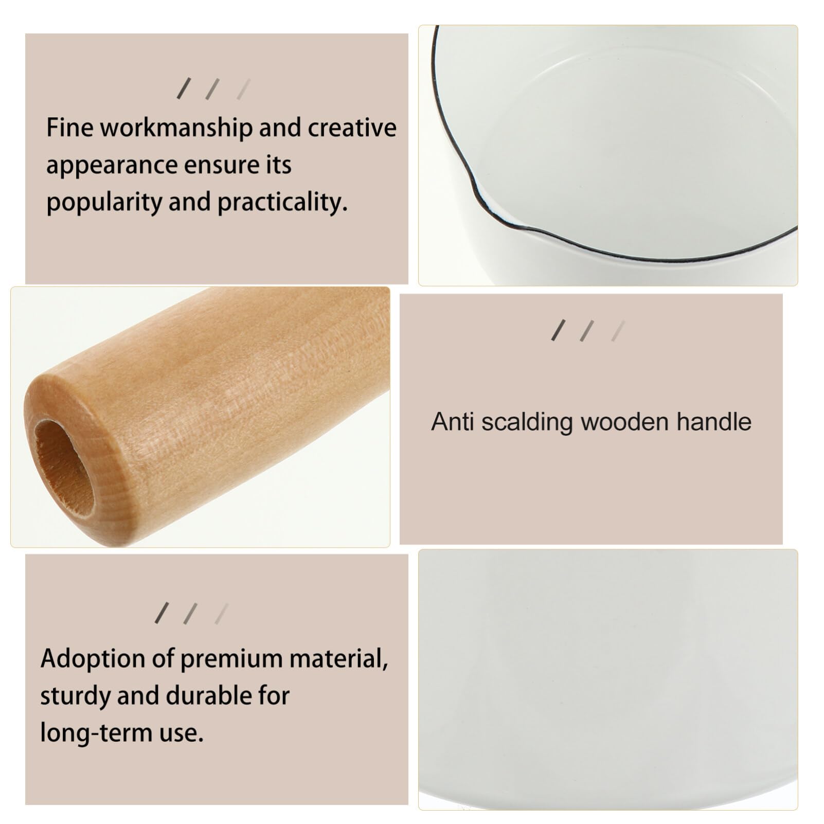 Cabilock Sauce Pan Ceramic Saucepan Small Milk Pot Enamel Butter Warmer Soup Milk Boiling Melting Pot with Wood Handle for Milk Melting Chocolate Candy Candle Making Milk Pan Coffee Warmer