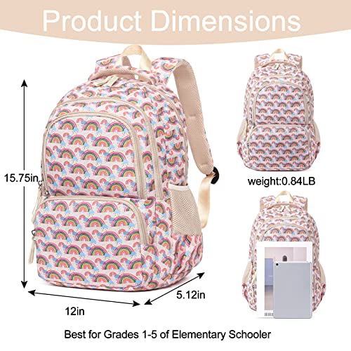 CLUCI Kids Backpack for Girls Bookbags Preschool Backpack Toddler Daycare School Bag Elementary Kindergarten Lightweight Large Waterproof Cute Pink Rainbow