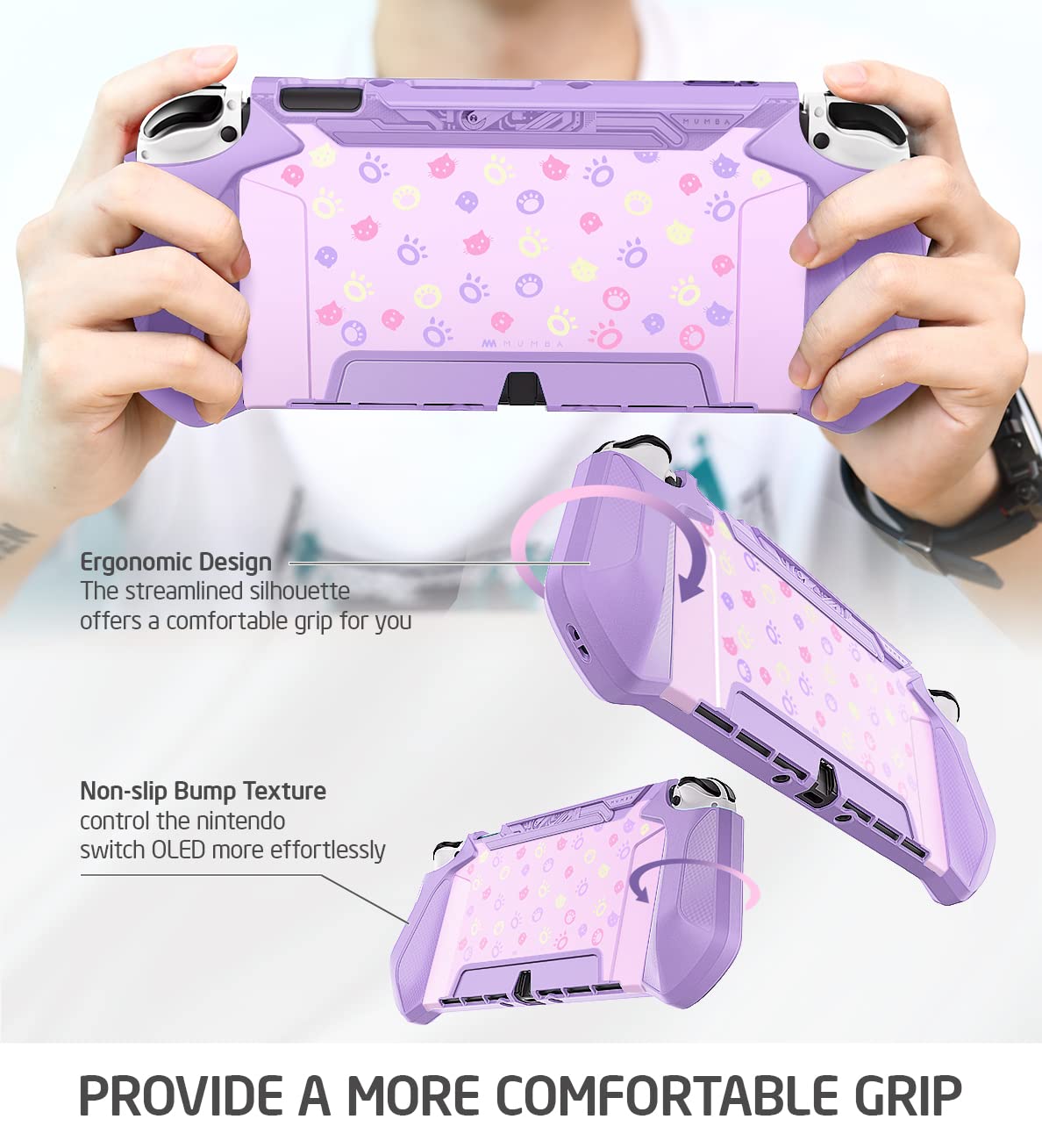 Mumba Dockable Case for Nintendo Switch OLED 2021, [Blade Series] TPU Grip Protective Cover Accessories Compatible with Nintendo Switch OLED 7 Inch and Joy-Con Controller (BBPurple)