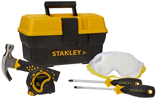 Stanley Jr. - Tool Box and 5 pcs Set of Tools, Tool Set Ages 5+ (TBS001-05-SY), Mixed