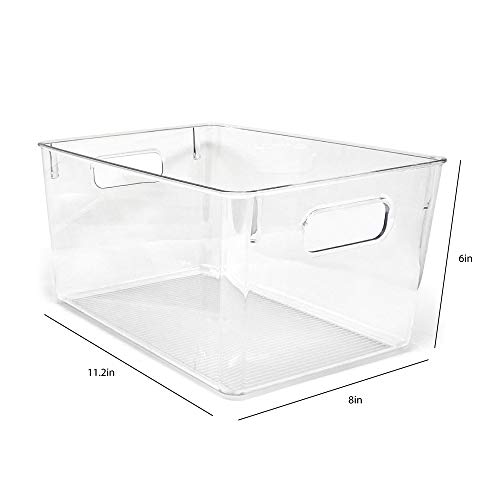 Isaac Jacobs 3-Pack Large Clear Storage Bins with Handles, Plastic Organizer for Home, Room, Office, Fridge, Kitchen/Pantry Non-Slip Container Set, Food Safe, BPA Free (3-Pack, Large)
