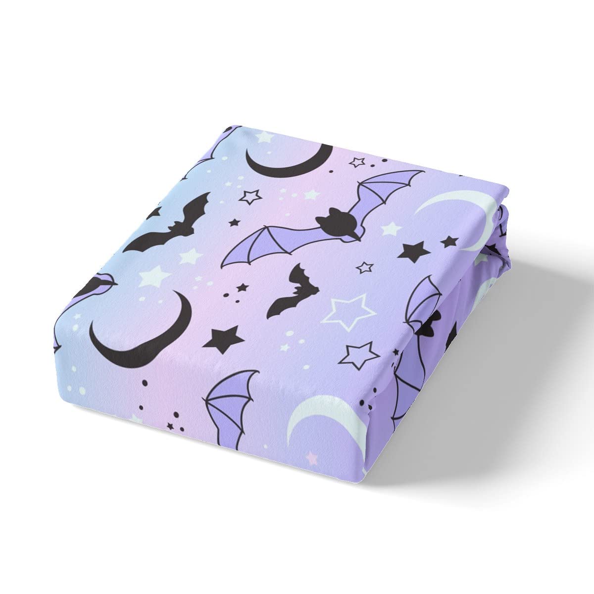 Halloween Comforter Cover Set Rainbow Bedding Set for Boys Girls Children Bat Moon Star Print Bedding Duvet Cover Set Halloween Theme Purple Gradient Style Room Decor Full Size Bedspread Cover 3Pcs