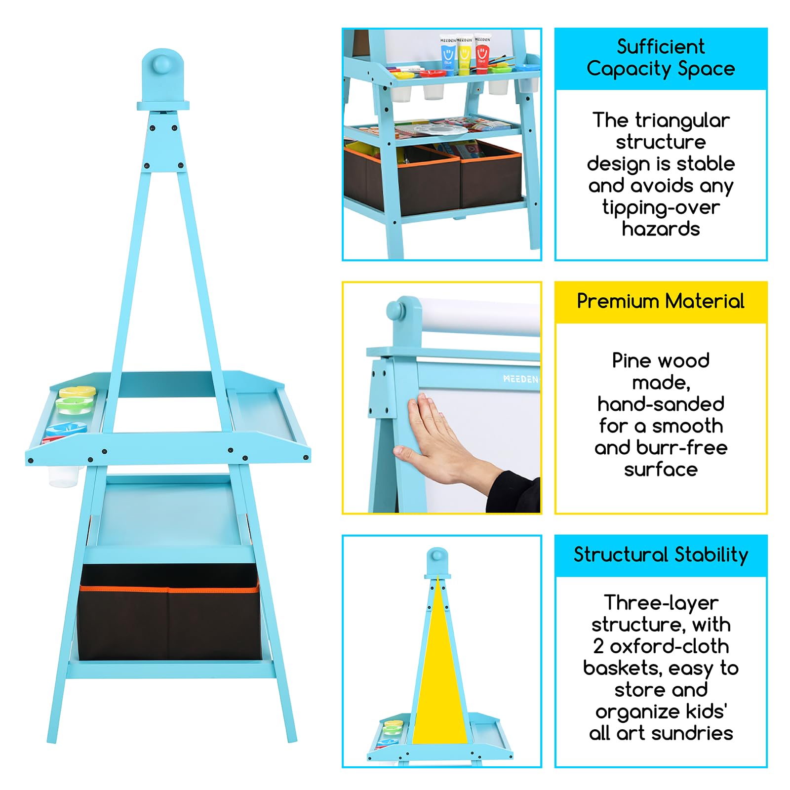 MEEDEN Art Easel for Kids: Double-Sided Solid Pine Wood Kids Easel with Paper Roll - All-in-One Kids Art Easel with Chalkboard & Magnetic Whiteboard - Walnut