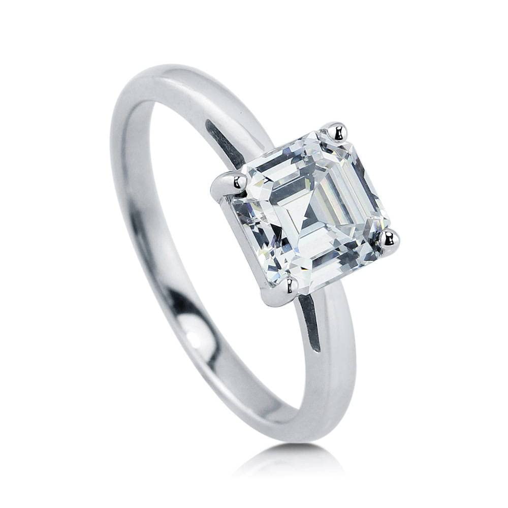 BERRICLE Sterling Silver Solitaire Wedding Engagement Rings 2 Carat Asscher Cut Cubic Zirconia CZ Ring for Women, Rhodium Plated Size 5