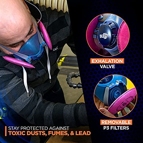 Breath Buddy Respirator Mask (Plus Safety Glasses) Reusable Professional Breathing Protection Against Dust, Lead Paint (750P3)