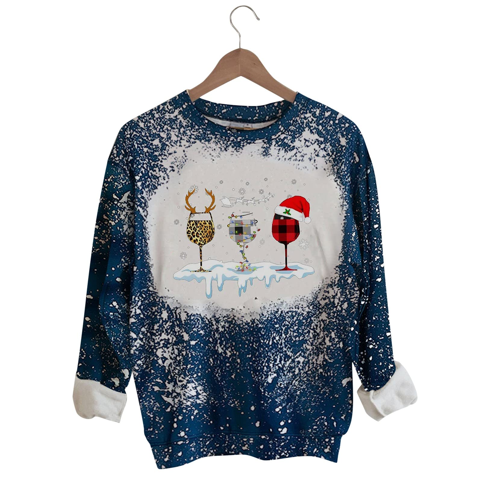 Balakie Christmas Sweaters for Women, Cute Gnome Printed Sweatshirts Tie Dye Pullover Crewneck Long Sleeves Brown