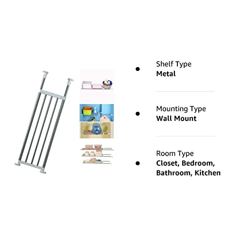BAOYOUNI Expandable Closet Tension Shelf Rod Organizer Adjustable Storage Rack Heavy Duty Clothes Hanger Metal Space Saving Divider for Bathroom Kitchen Cupboard Wardrobe Bookshelf 32''-46'', Ivory
