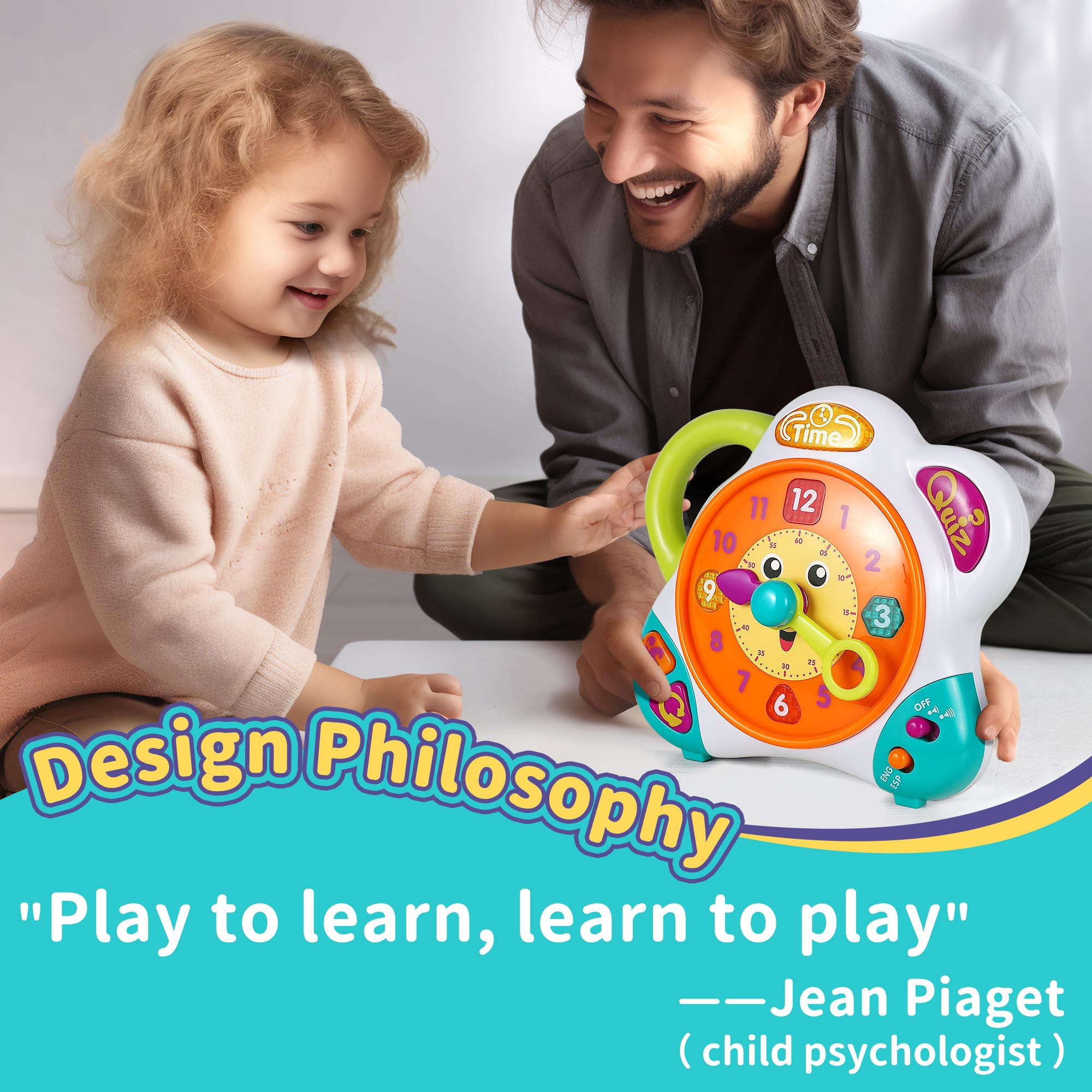 iPlay, iLearn Electronic Teaching Telling Time Learn Clock Toy, Kids Bilingual Teach and Talk Play Clock, Time Activity Toys, Kindergartn Homeschool Supplies for 4 5 6 7 8 Year Old Girls Boys Children