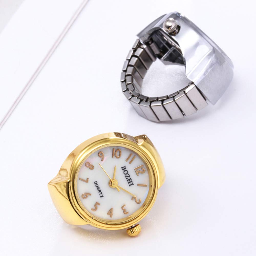 Balakie Men Women Finger Watch Creative Stainless Steel Elastic Round Quartz Finger Ring Watches for Valentine's Day(Silver,)