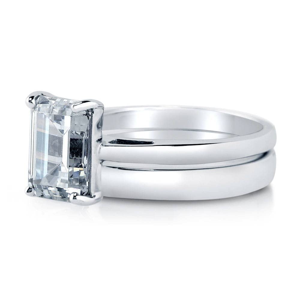 BERRICLE Sterling Silver Solitaire Wedding Engagement Rings 2.1 Carat Emerald Cut Cubic Zirconia CZ Ring Set for Women, Rhodium Plated Size 8