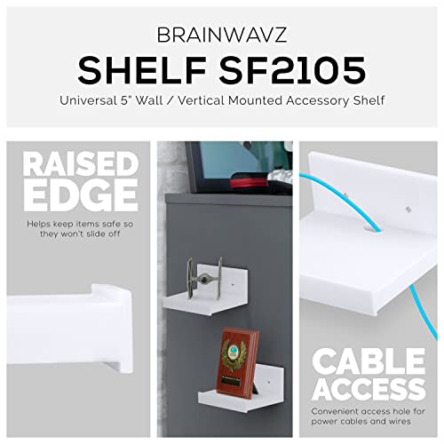 BRAINWAVZ 5β Small Floating Shelf, Adhesive & Screw in, for Bluetooth Speakers, Cameras, Plants, Toys, Books & More, Easy to Install Shelves (Shelf SF2105, White)