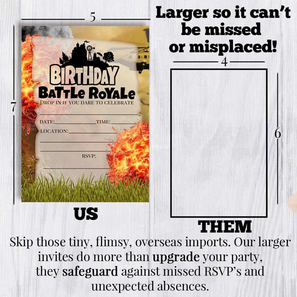 Explosion Fort Battle Video Gaming Birthday Party Invitations, 20 5x7 Fill In Cards with Twenty White Envelopes by AmandaCreation Video Gaming Party Supplies