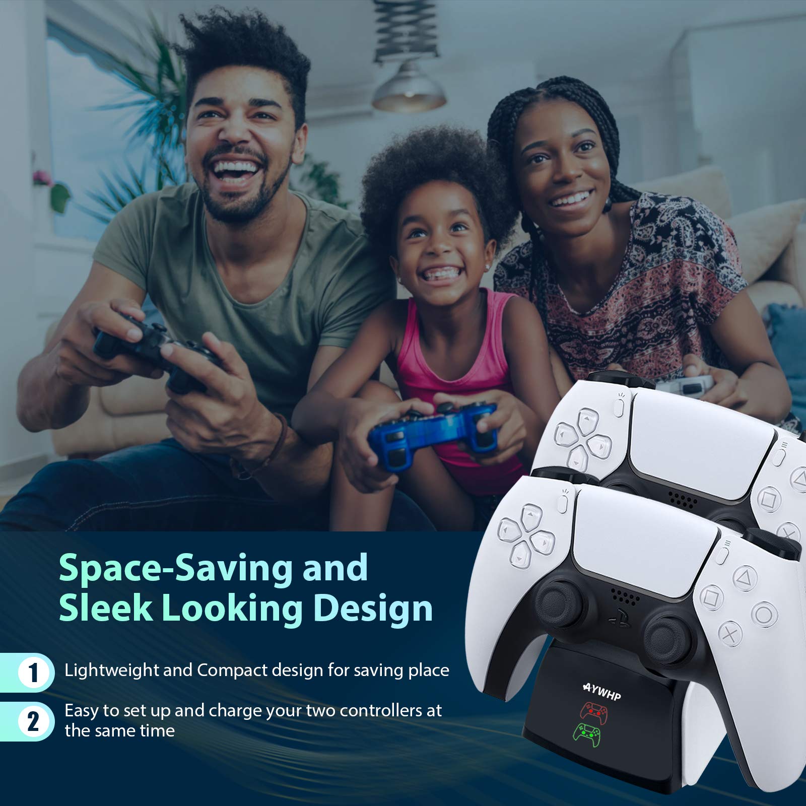 AYWHP Upgraded PS5 Controller Charger, Charging Dock Station with LED Indicators, Fast Charging Station with Safety Chip Protection for Playstation 5 Dualsense Controllers, White