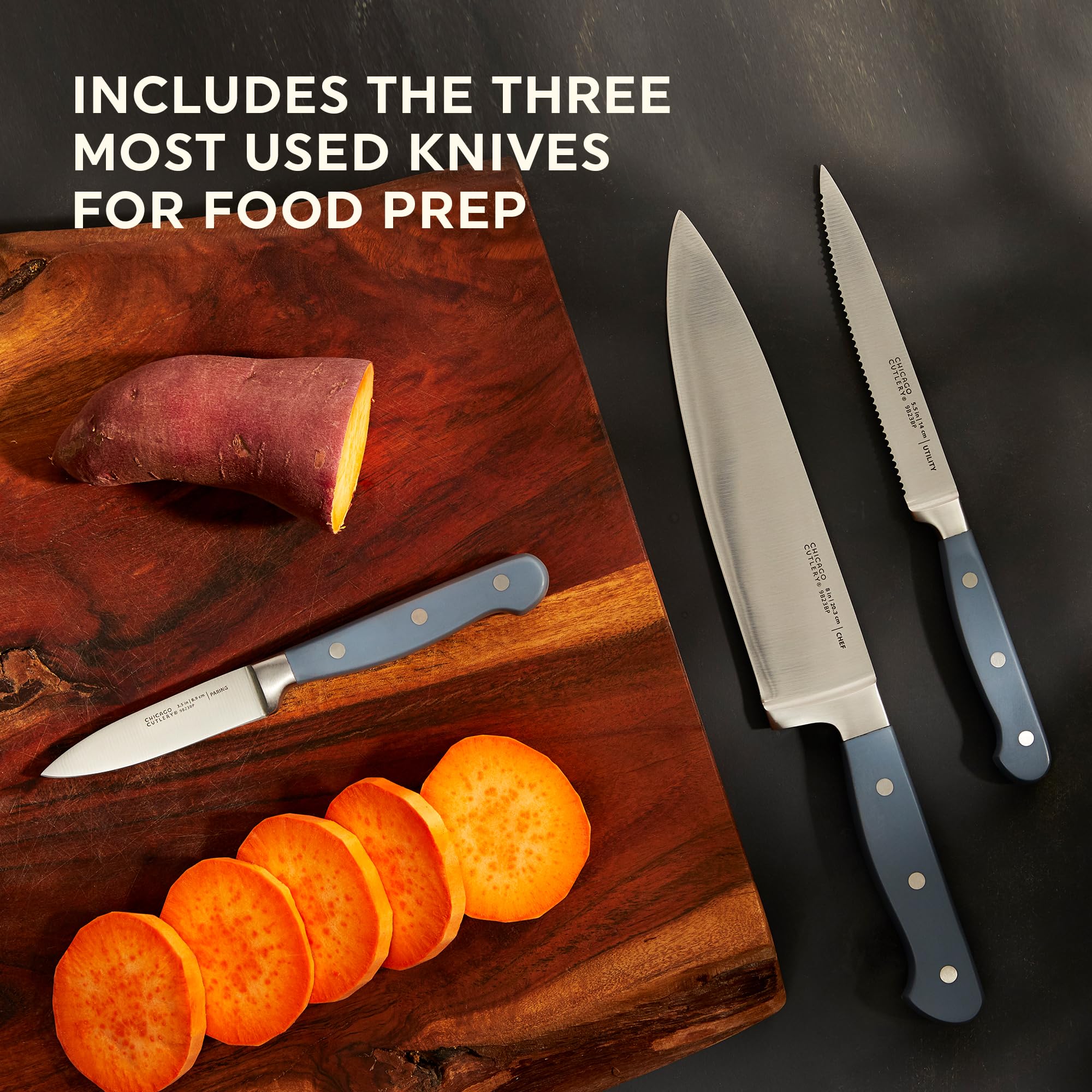 Chicago Cutlery Halsted (3-PC) Cutlery, Ergonomic Handles and Sharp Stainless Steel Professional Chef Cutlery Set