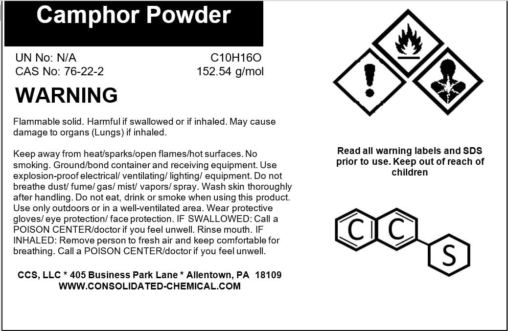 CCS CONSOLIDATED CHEMICAL & SOLVENTS Camphor Powder High Purity Fragrance/Aroma Compound 100 Grams
