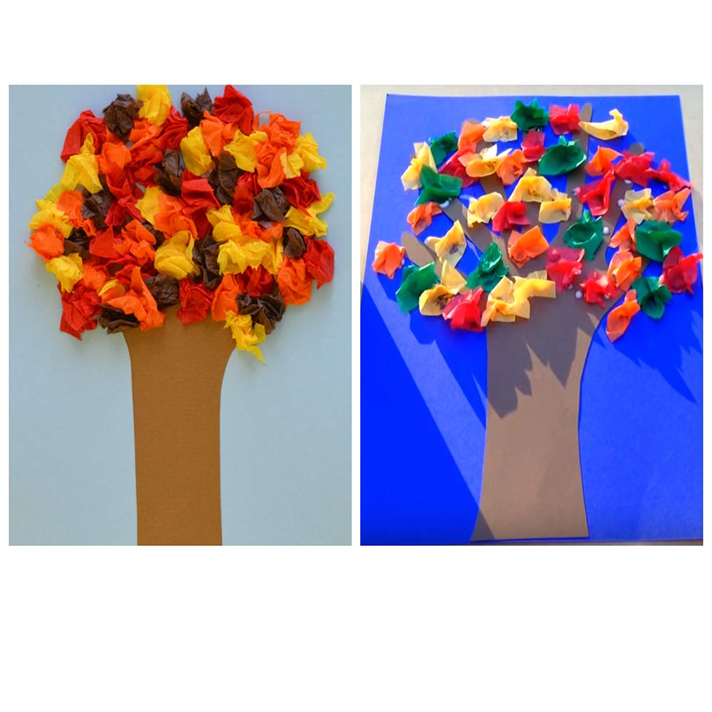 Exquiss 1600 Pcs Autumn Leaf Colors Fall Colors Fall Foliage Tissue Paper Squares 2 x 2 Inch for Leaf Suncatcher Craft Scrunch Art Tree Craft Leaf Art Paper Rolling DIY Craft