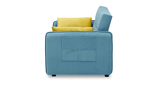 FANYE Velvet Upholstered Loveseat Sleeper w/Side Storage Pockets, 54'' 2-Seaters Sofa with Pull-Out Couch Bed with 2 Pillows & Adjustable Backrest for Living Room Apartment Office Compact Space, Teal