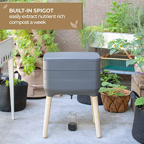 Eartheasy Dual Tray Worm Composter β Urban Vermicomposting Bin for Indoor and Outdoor β Earthworm and Mealworm Farm Food Cycler for Composting (Smoke)