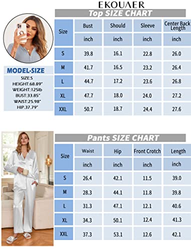 Ekouaer Womens Silk Pjs Long Sleeve Sleepwear Satin Pajamas Top and Pants Set Two Piece Sleep Set Dark Green