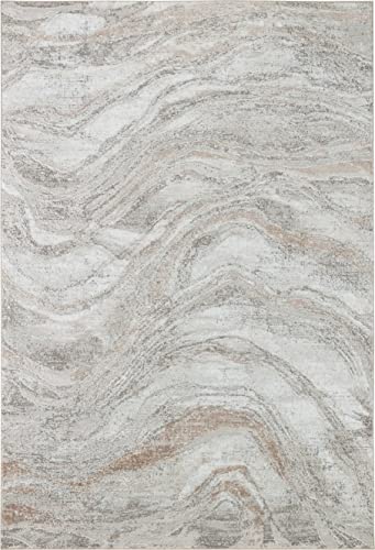GLORY RUGS Abstract Area Rug Modern Contemporary Faded Soft for Living Room Dining Room Bedroom Home and Office (108CreamGold, 8x10)