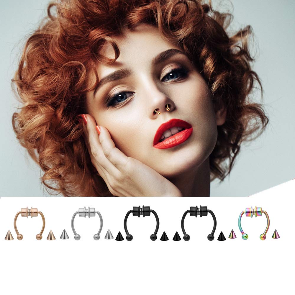 BODANCE Magnetic Fake Nose Ring 316L Stainless Steel Nose Ring Horseshoe Ring Hoop Non Piercing Clip On Nose Hoop Rings